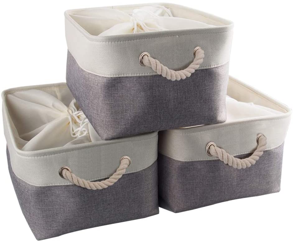Mangata Storage Box set of 3, Canvas Fabric Storage Baskets with Handl – Mangatadirect